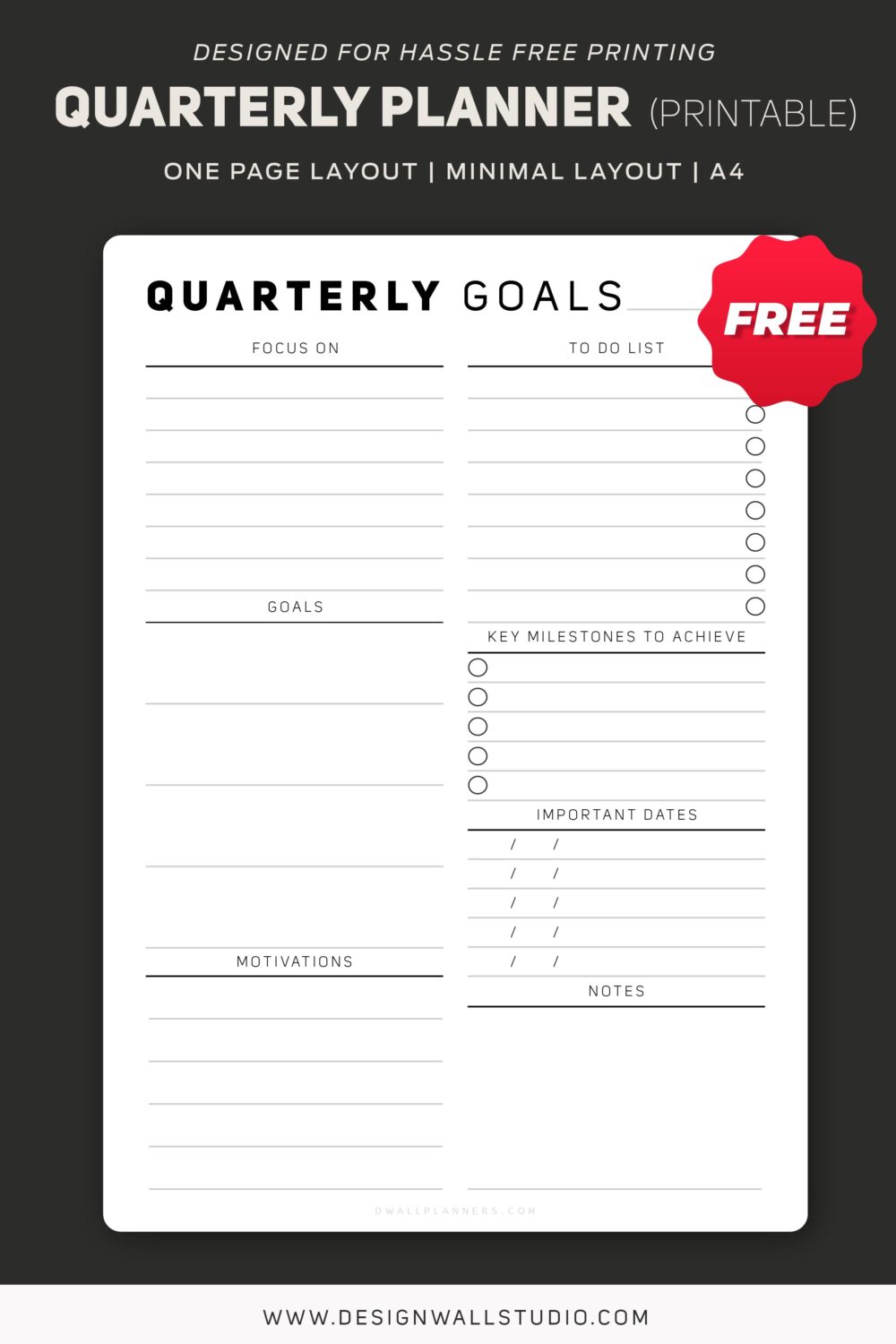 Quarterly Goal Planner Printable A4 Free Download Designwall Studio